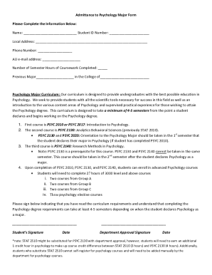 Fillable Online cla auburn Admittance to Psychology Major Form Fax ...