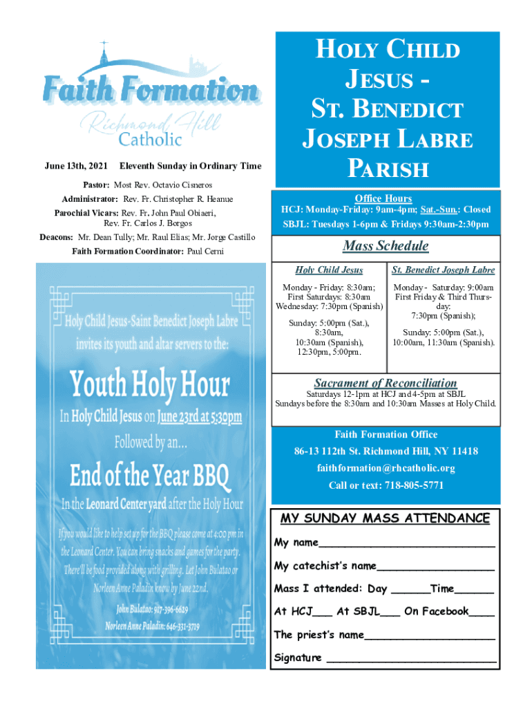 Fillable Online Holy Child Jesus - St. Benedict Joseph Labre Parish Fax ...