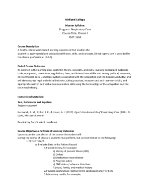 Fillable Online Course Descriptions for the Respiratory Care Program Fax Email Print - pdfFiller