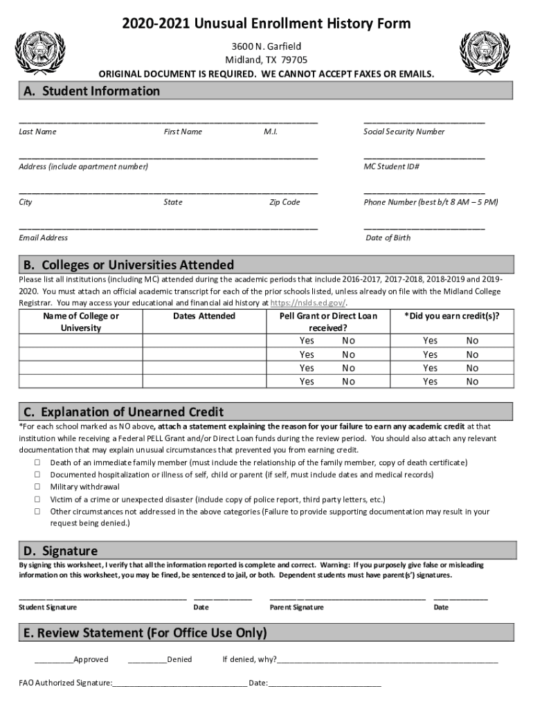 Fillable Online Unusual Enrollment History Form - Hampton University Fax Email Print - pdfFiller