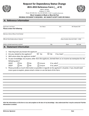Fillable Online Financial Aid - Dependency Reference Form Fax Email Print - pdfFiller