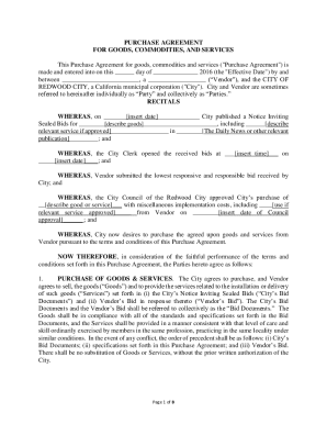 Fillable Online Purchase Agreement for goods, commodities, and services ...