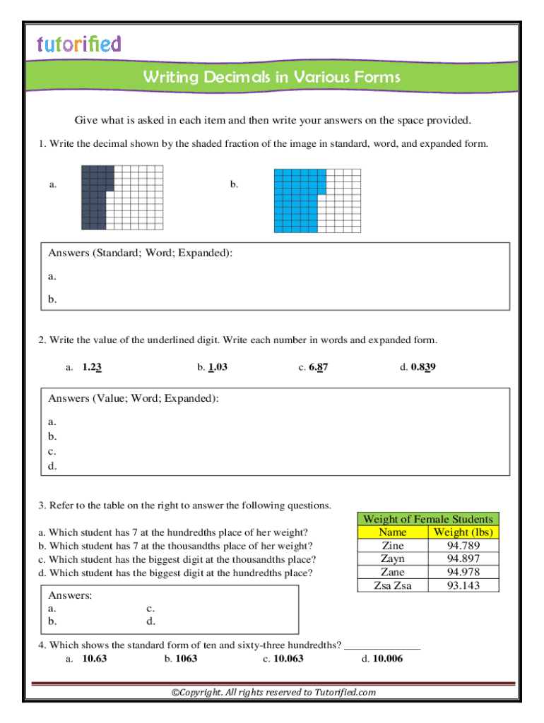 Fillable Online Decimal Expanded Form, Word Form, and Standard Form Fax ...