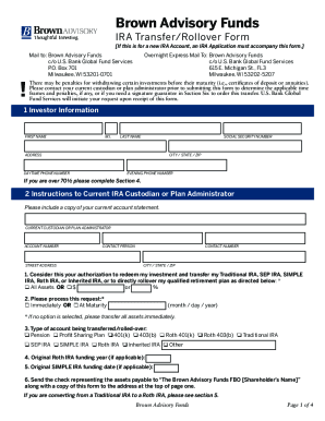 Fillable Online Brown Advisory Funds - IRA Transfer/Rollover Form Fax ...