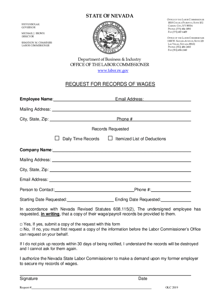 Fillable Online OFFICE OF THE LABOR COMMISSIONER - State of Nevada Fax ...