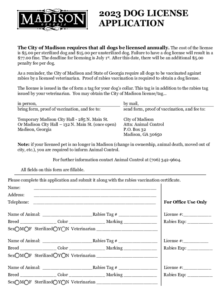 Fillable Online 2023 DOG LICENSE APPLICATION Fax Email Print - pdfFiller