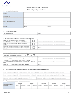 Fillable Online medarbejdere au Parental leave form 2FATHER/NON-BIRTH ...