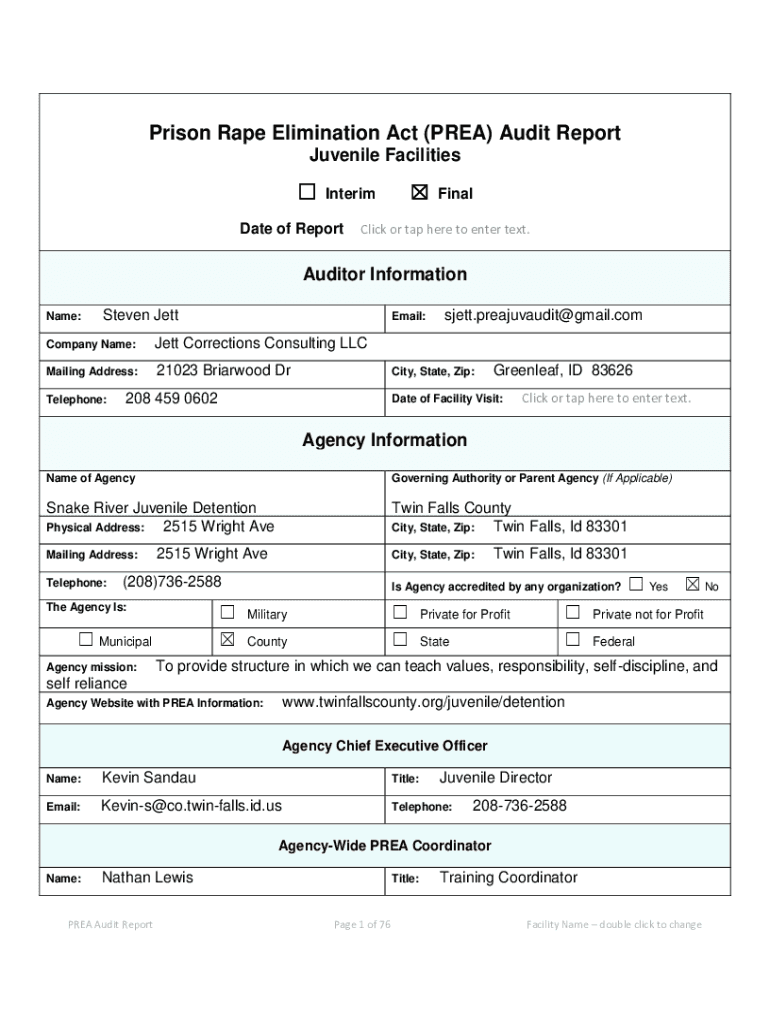 Fillable Online Prison Rape Elimination Act (PREA) - Office of the ...