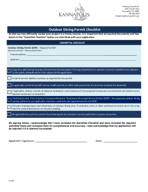Fillable Online Outdoor Dining Permit Checklist - City of Kannapolis ...