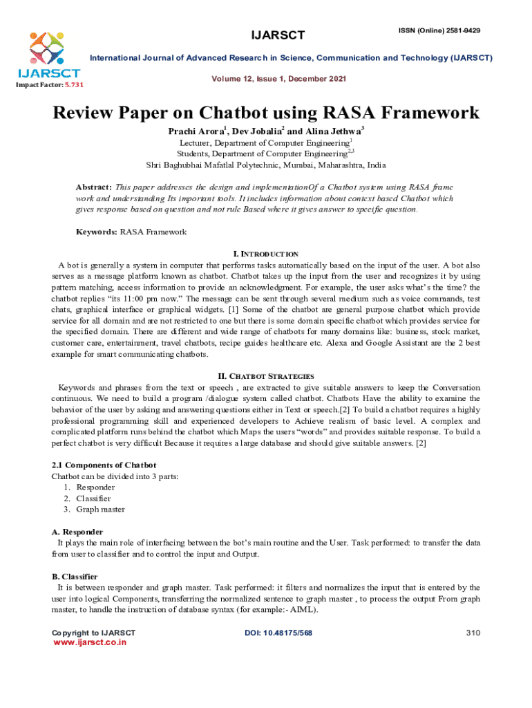 Fillable Online Review Paper on Chatbot using RASA Framework Fax Email Print - pdfFiller