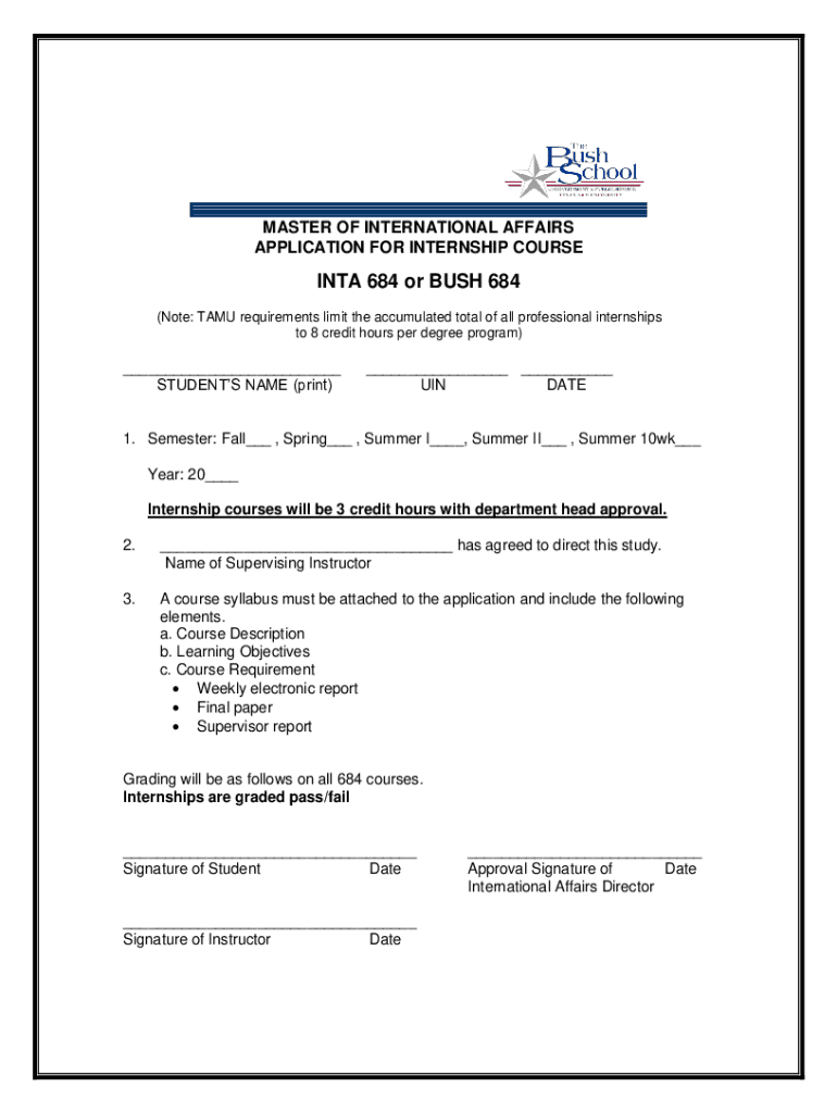 Fillable Online bush tamu ISTM-684-Internship-Application-Form.pdf Fax Email Print - pdfFiller