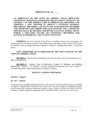 Fillable Online 17 AN ORDINANCE OF THE TOWN OF ADDISON, TEXAS ... Fax Email Print - pdfFiller