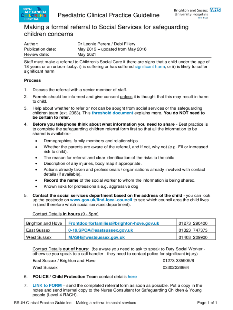 Fillable Online Making a formal referral to Social Services for ...