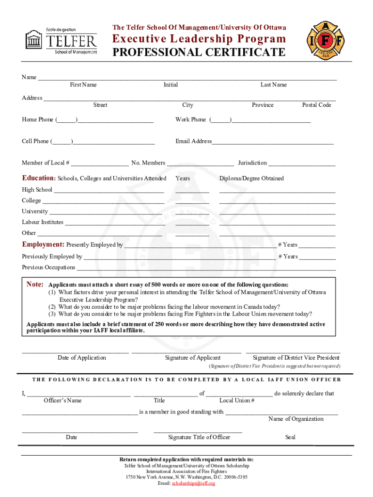 Fillable Online Executive Leadership Program PROFESSIONAL CERTIFICATE Fax Email Print - pdfFiller