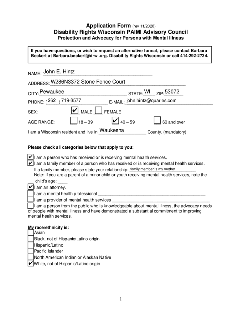 Fillable Online Application Form (rev 11/2020) Disability Rights ...