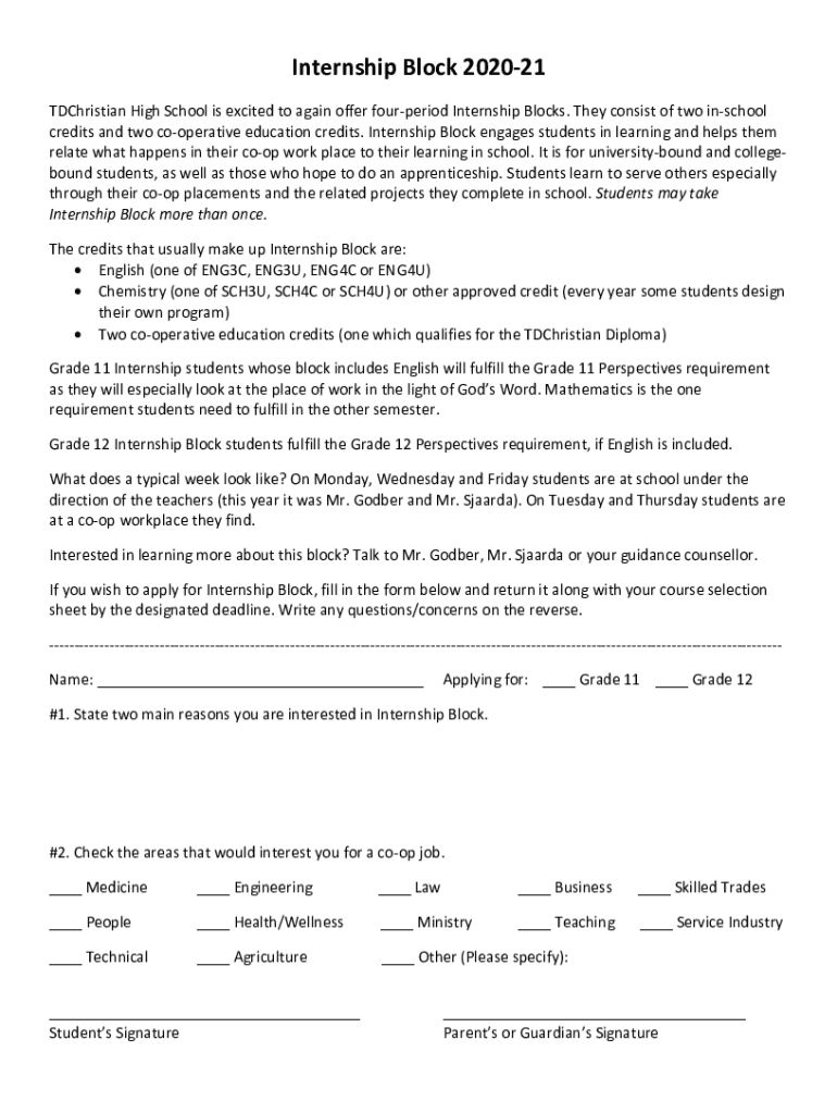 Fillable Online Co-op, Work Placements, and Internships 101 ...