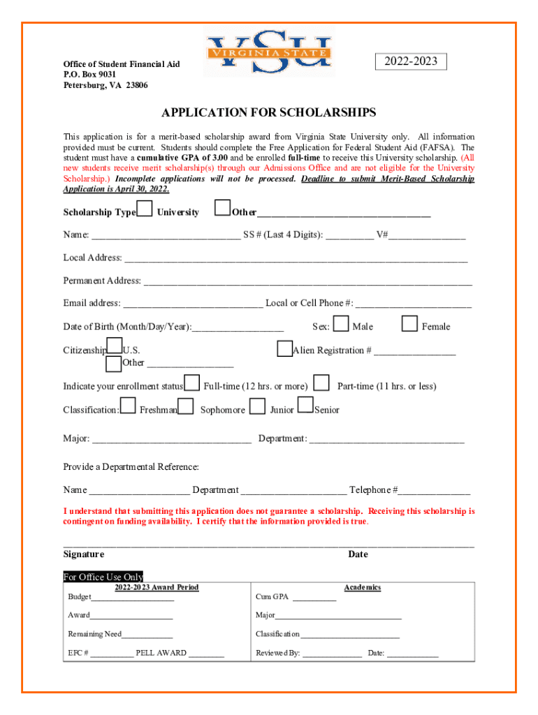 Fillable Online 2022-2023 Scholarship Application (Revised) Fax Email Print - pdfFiller