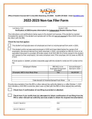 Fillable Online 2022-2023 Non-Tax Filer Form (Independent Student) Fax ...