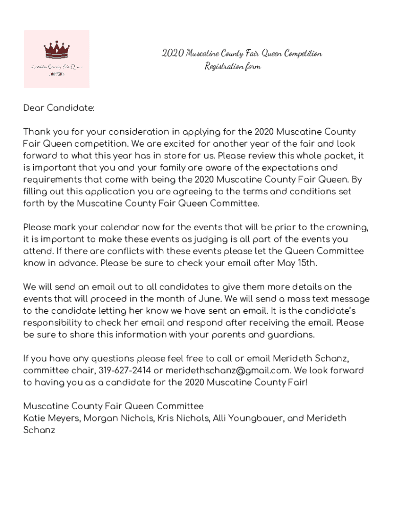 Fillable Online Queen Pageant - Porter County Fair Fax Email Print ...