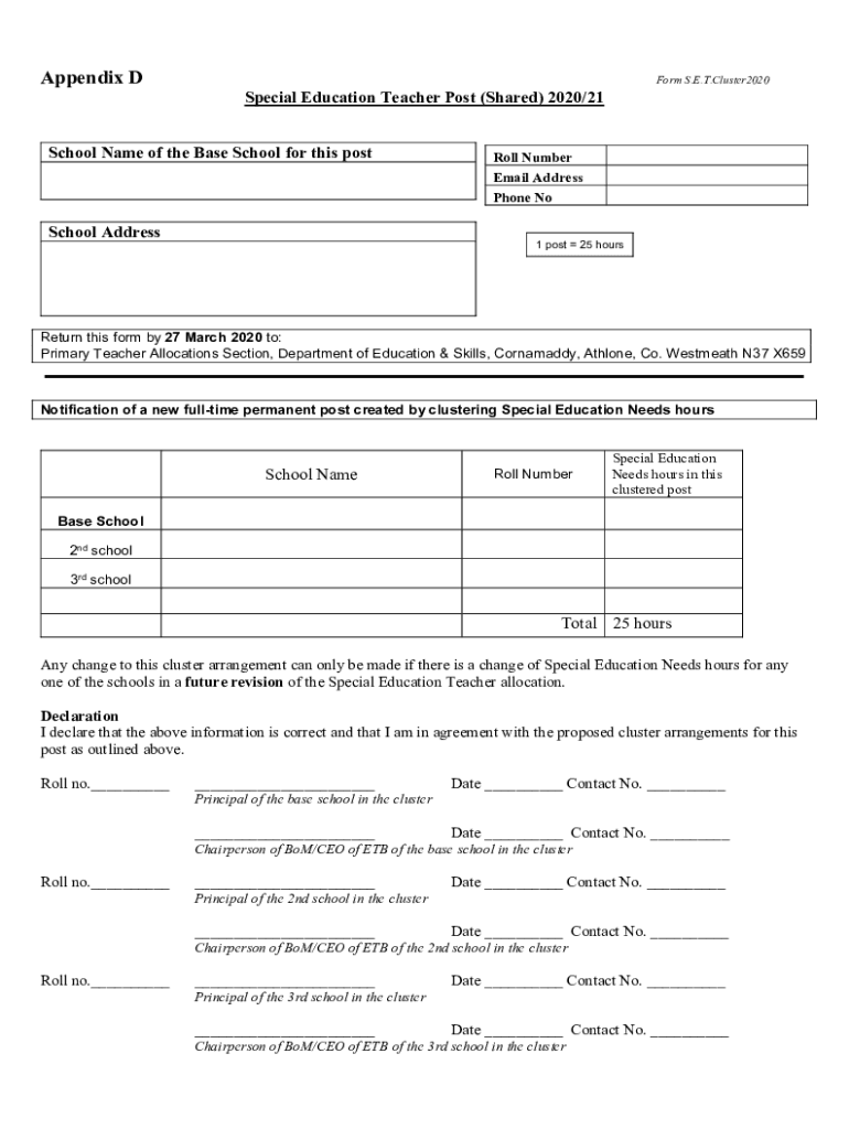 Fillable Online Review of Class Size in DEIS Urban Band 1 Primary ...