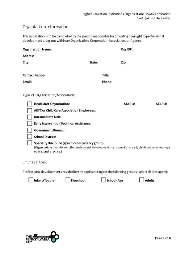 Fillable Online Higher Education Institutions Organizational PQAS ...
