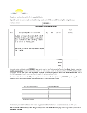 Fillable Online ugu gov req16356 supply and delivery of pump - Ugu ...