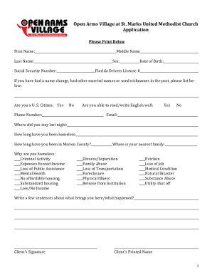 Fillable Online Open Arms Village at St. Marks United Methodist Church ...