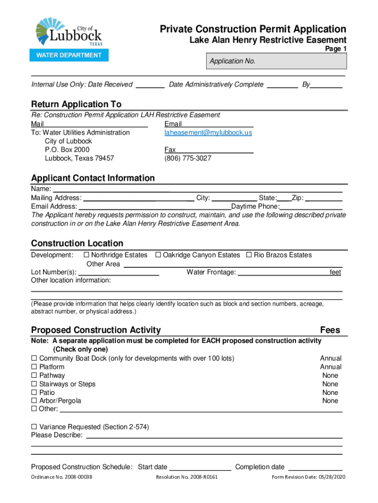 Fillable Online Private Construction Permit Application - City of ...
