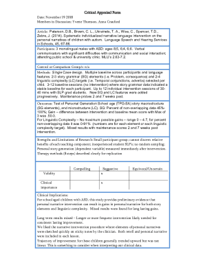Fillable Online Critical Appraisal Form - Speech and Hearing BC Fax ...