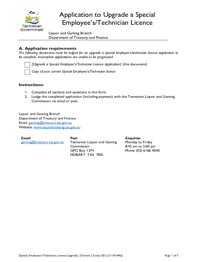 Fillable Online FINAL - Upgrade Special Employee s Technician Licence ...