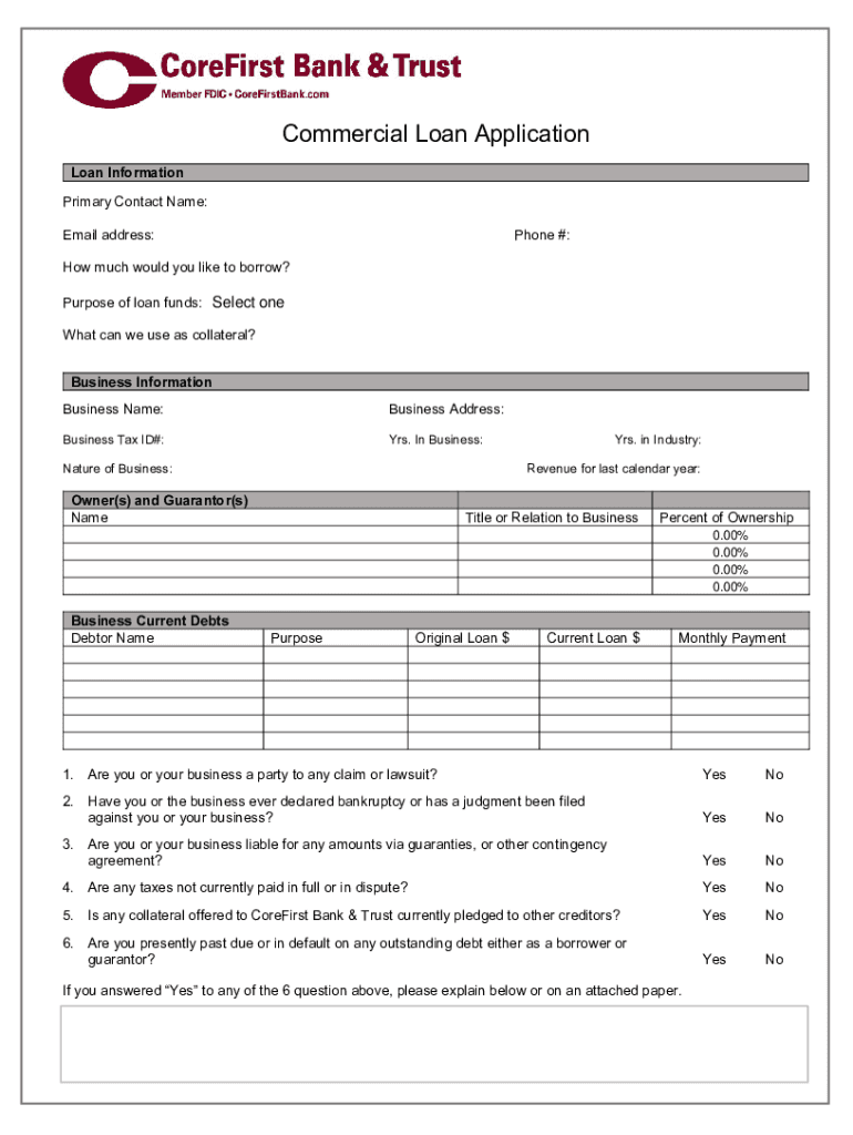 Fillable Online Commercial Loan Application - Topeka Fax Email Print ...