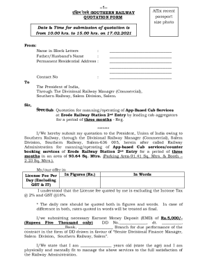 Fillable Online 1-- /SOUTHERN RAILWAY QUOTATION FORM From Fax Email ...