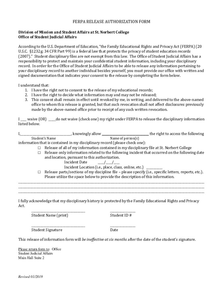 Fillable Online FERPA Release FormGeneral Student Records Fax Email Print - pdfFiller