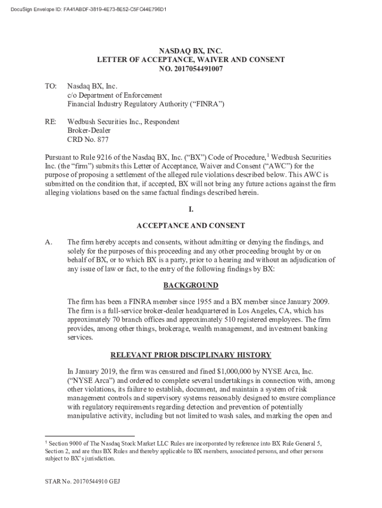 Fillable Online financial industry regulatory authority letter of acceptance ... Fax Email Print ...
