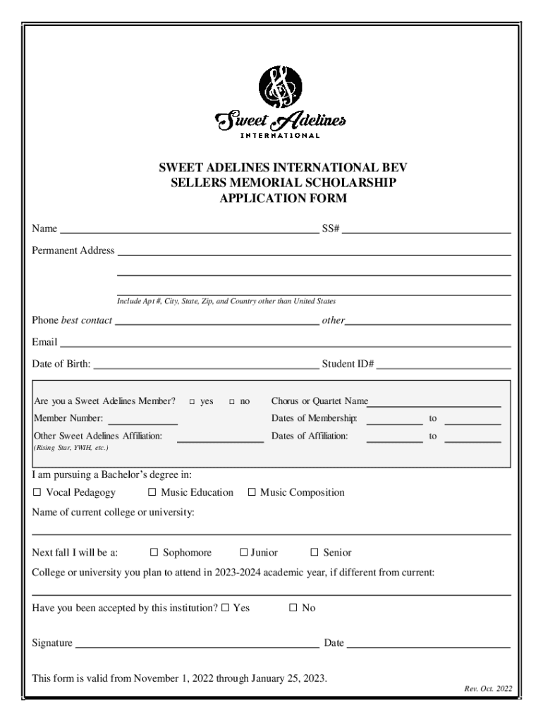 Fillable Online Bev-Sellers-Memorial-Scholarship ... - Sweet Adelines Fax Email Print - pdfFiller