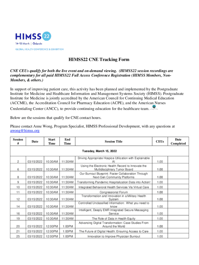 Fillable Online HIMSS21 CNE Tracking Form Fax Email Print - pdfFiller