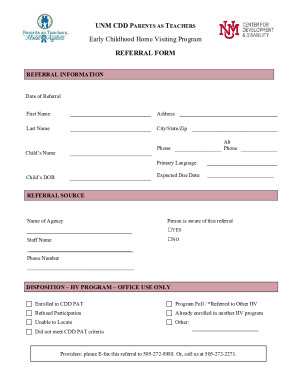 Fillable Online Early Childhood Home Visiting Program REFERRAL FORM Fax ...