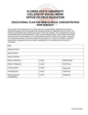 Fillable Online csw fsu florida state university college of social work office of field ... Fax ...