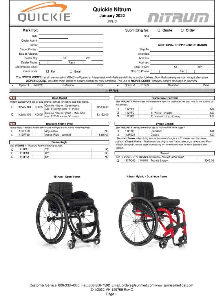 Fillable Online QUICKIE Nitrum Active Wheelchair - Sunrise Medical Fax ...