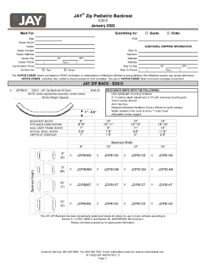 Fillable Online JAY Zip Back Order Form (Jan 2022) - Sunrise Medical ...