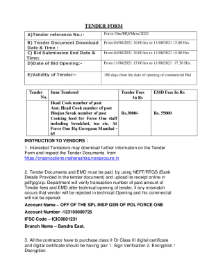 Fillable Online TENDER FORM - maharashtra e-Procurement Fax Email Print ...