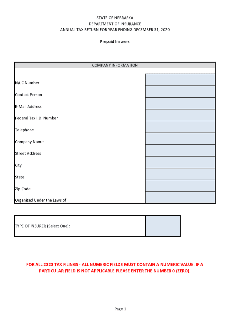 Fillable Online for all 2020 tax filings - all numeric fields must ...