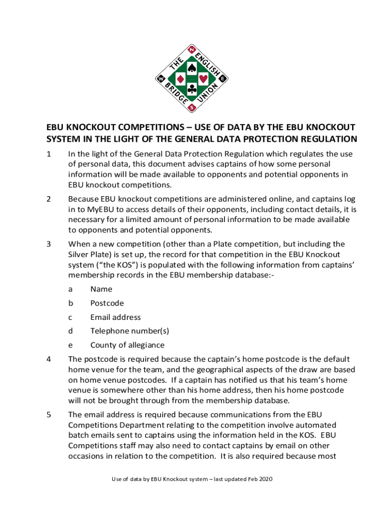 Fillable Online USE OF DATA BY THE EBU KNOCKOUT SYSTEM IN THE ... Fax ...