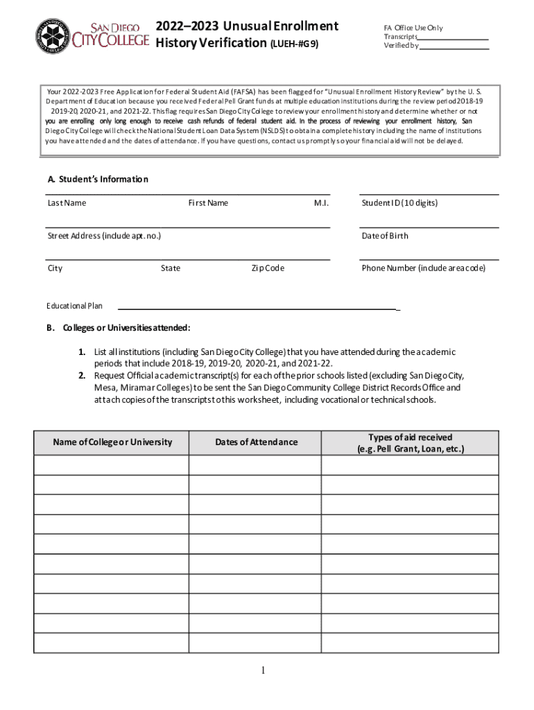 Fillable Online 2022-2023 Unusual Enrollment History - Dynamic Forms Fax Email Print - pdfFiller
