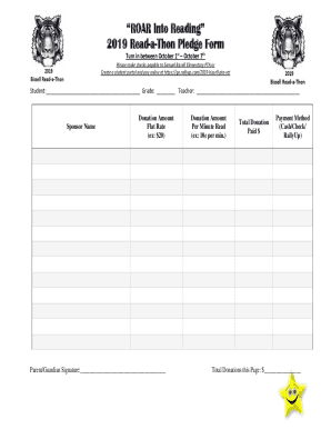 Fillable Online ROAR Into Reading 2019 Read-a-Thon Pledge Form Fax ...