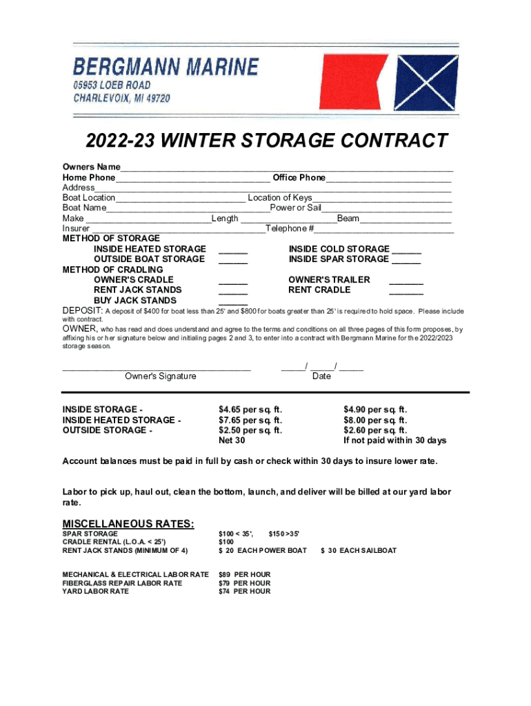 Fillable Online WINTER STORAGE CONTRACT - Hackensack Yacht Club Fax ...