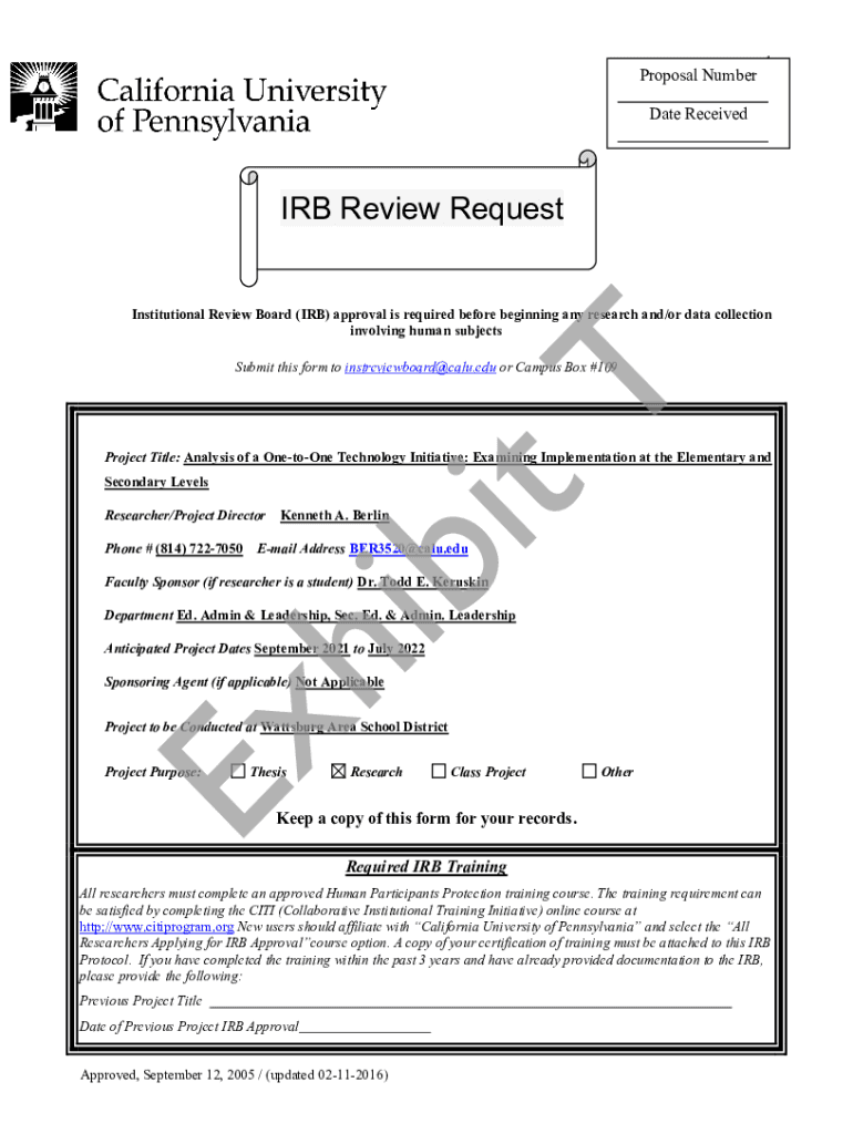 Fillable Online IRB Review Request - California University of Pennsylvania Fax Email Print ...