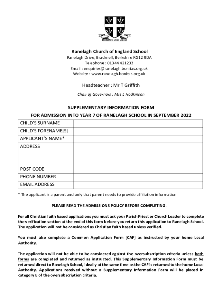 Fillable Online Application to Ranelagh School Sixth Form (EXTERNAL) Fax Email Print - pdfFiller