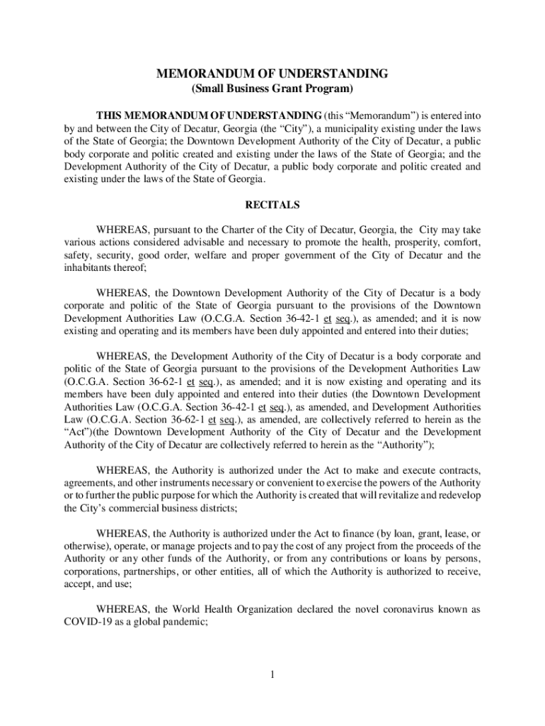 Fillable Online Amendment to MOU for Small Business Grant Program Fax ...