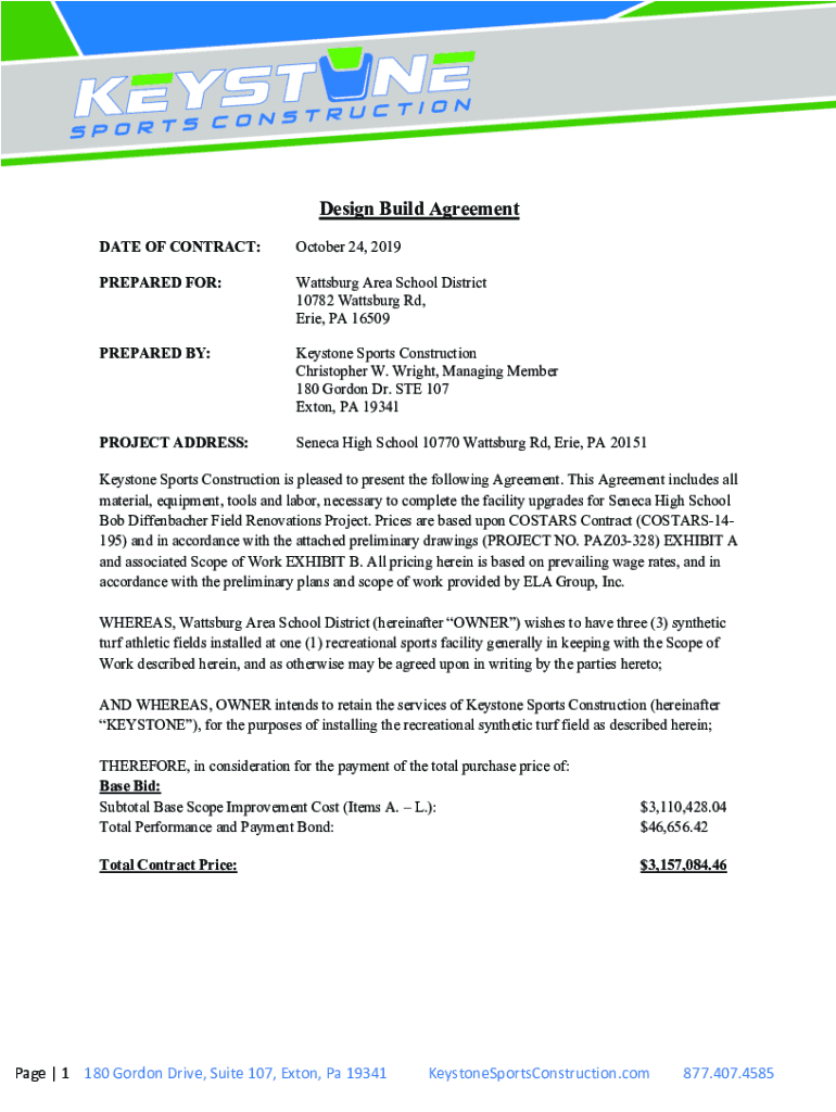 Fillable Online Design Build Agreement - Wattsburg Area School District ...